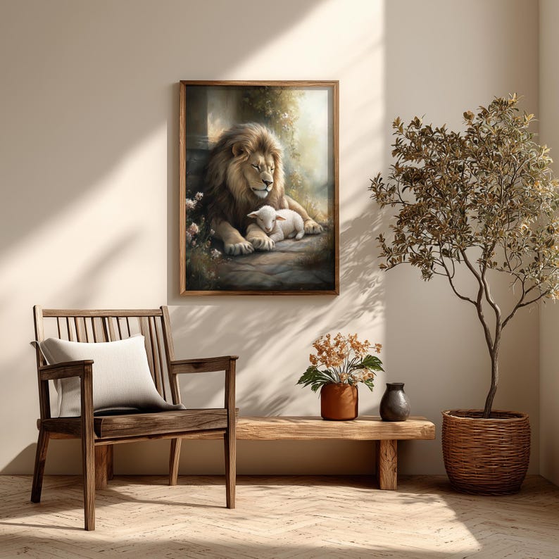 Sacred Lion of Judah and Lamb of God Oil Art - Christian Wall Art ...