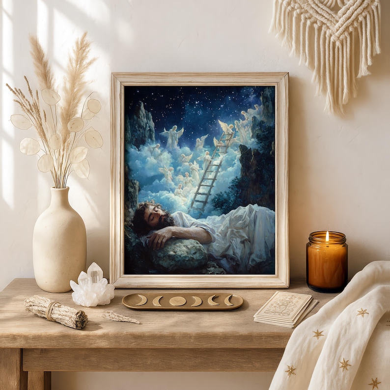 Biblical Jacob's Ladder Painting - Spiritual Classic Wall Art, Heavenly ...