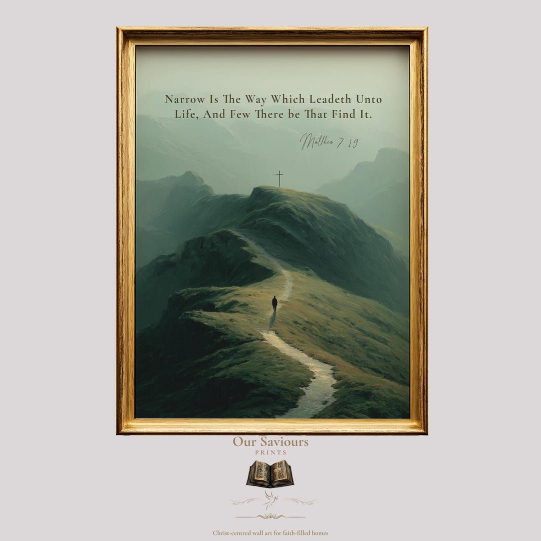 Inspirational Mountain Pathway Wall Art, Scripture Overlay Decor, Moody ...