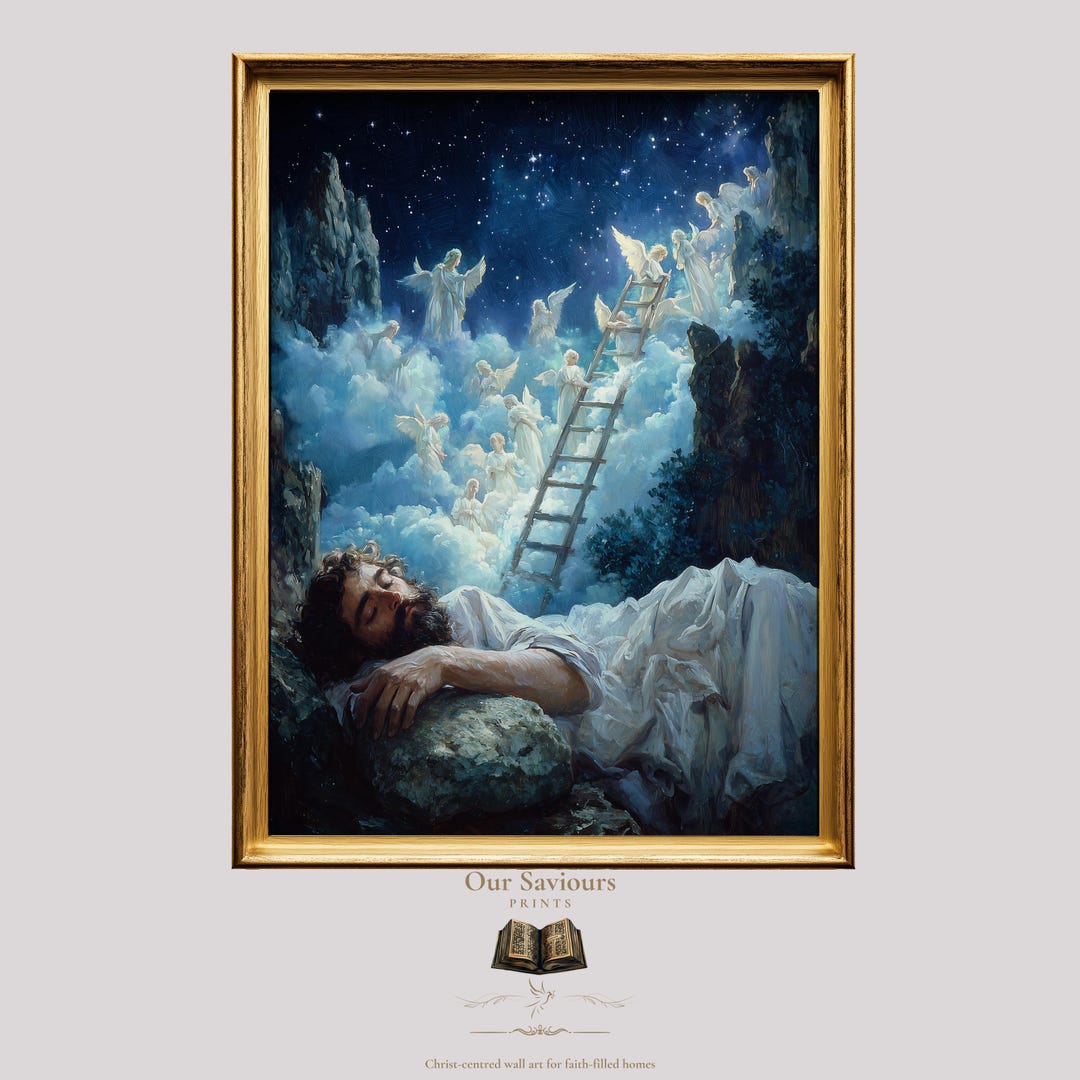 Biblical Jacob's Ladder Painting - Spiritual Classic Wall Art, Heavenly ...