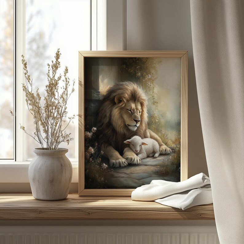 Sacred Lion of Judah and Lamb of God Oil Art - Christian Wall Art ...