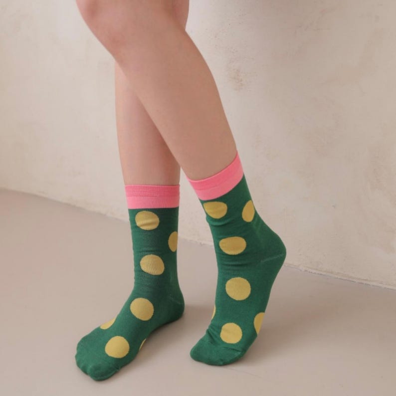 Retro Polka Dot Crew Socks, Bold Colorful Patterned, Korean Socks - Etsy