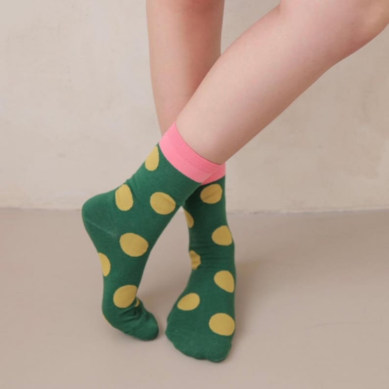 Retro Polka Dot Crew Socks, Bold Colorful Patterned, Korean Socks - Etsy