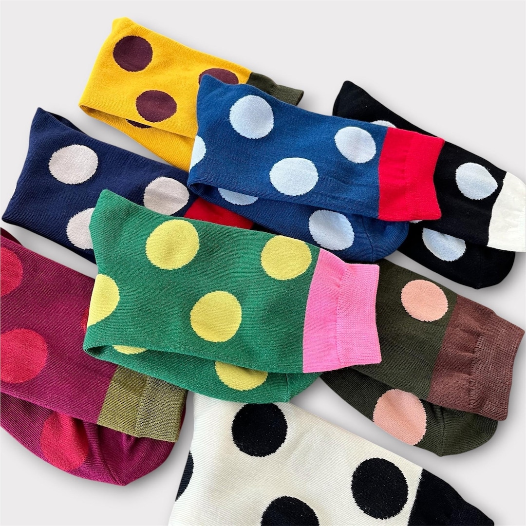 Retro Polka Dot Crew Socks, Bold Colorful Patterned, Korean Socks - Etsy