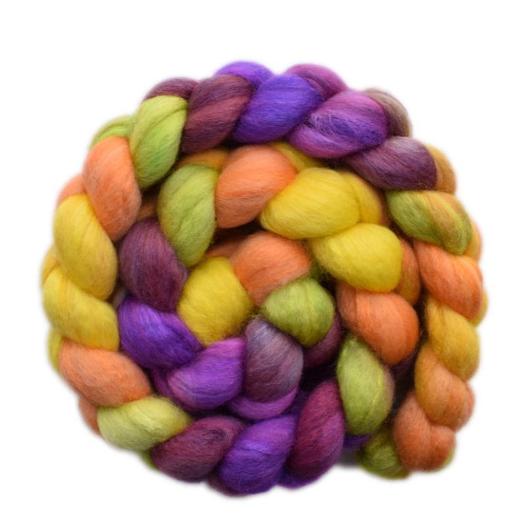 Hand Painted Roving - Silk / BFL Wool 25/75% Spinning Fiber - 4.1 ...