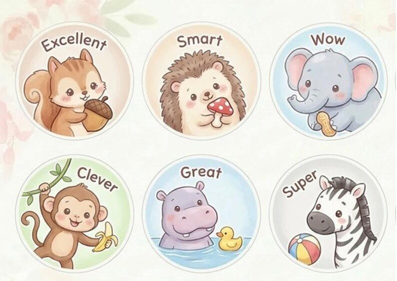 Printable Reward Stickers for Kids Cute Animal Stickers 60 Stickers ...