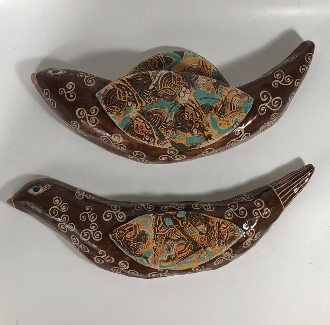 Set of Ceramic Wall Birds, Ceramic Art Bird, Ceramics and Pottery Bird ...