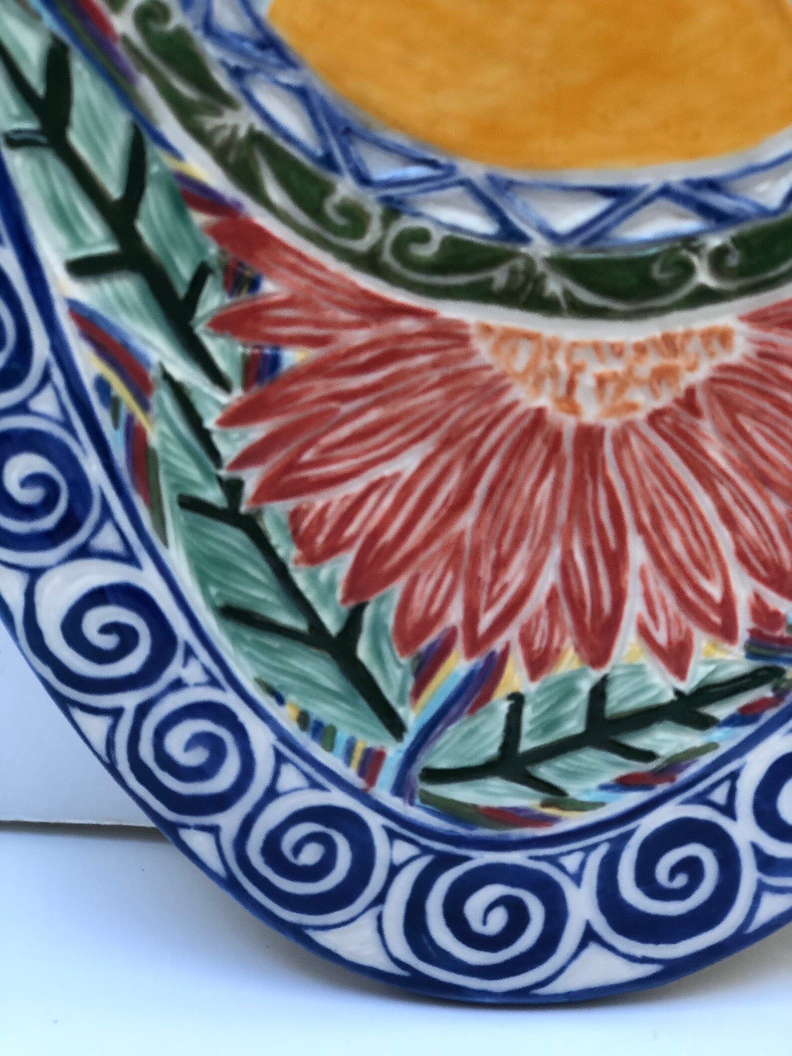 Handcarved Sgraffito Pottery Art Tile: Portrait & Floral Ceramic - Etsy