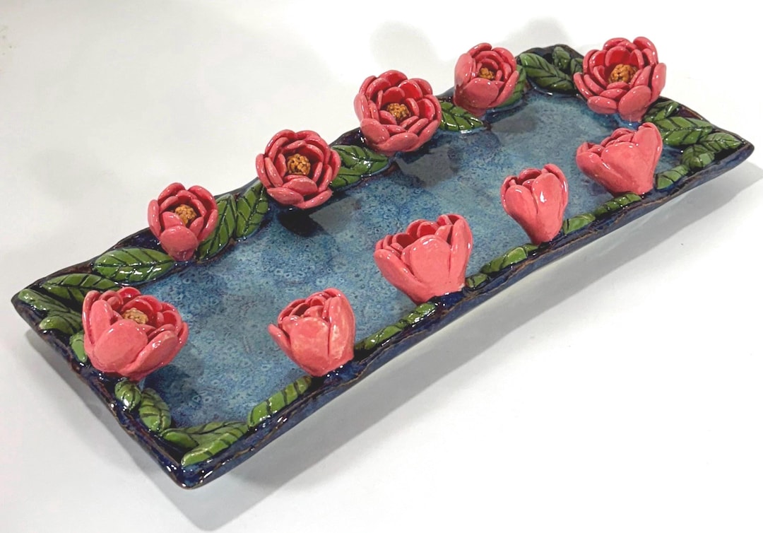 Handmade Ceramic Flower Tray: Functional Serving Dish With Sculpted ...