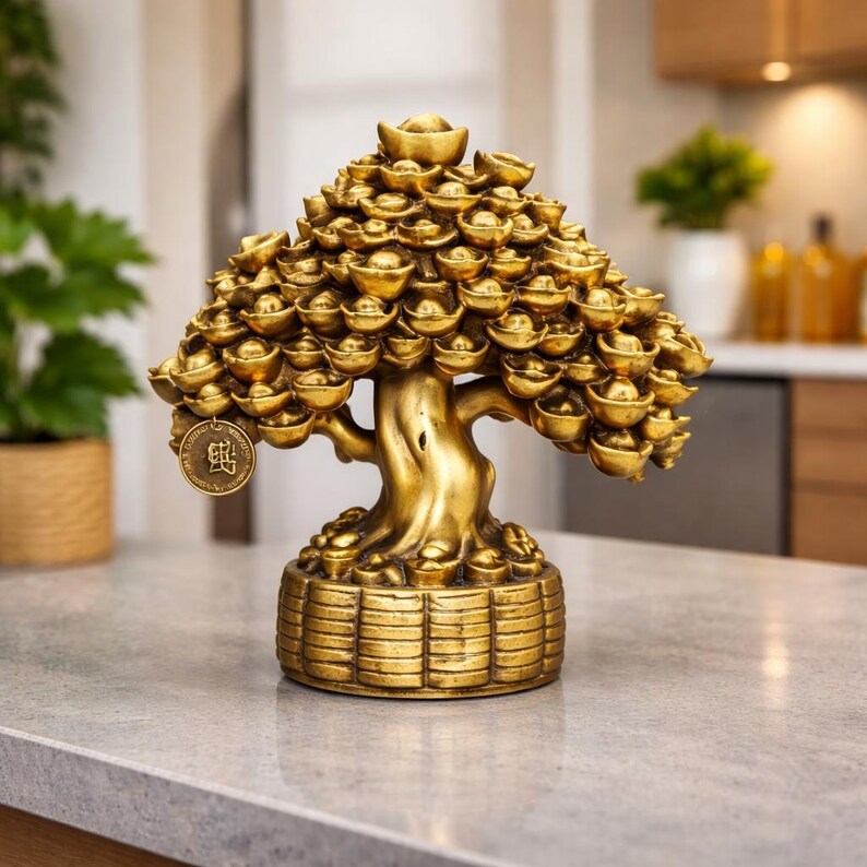 Prosperity Tree Copper Statue, Gold Feng Shui Wealth Tree Decor ...