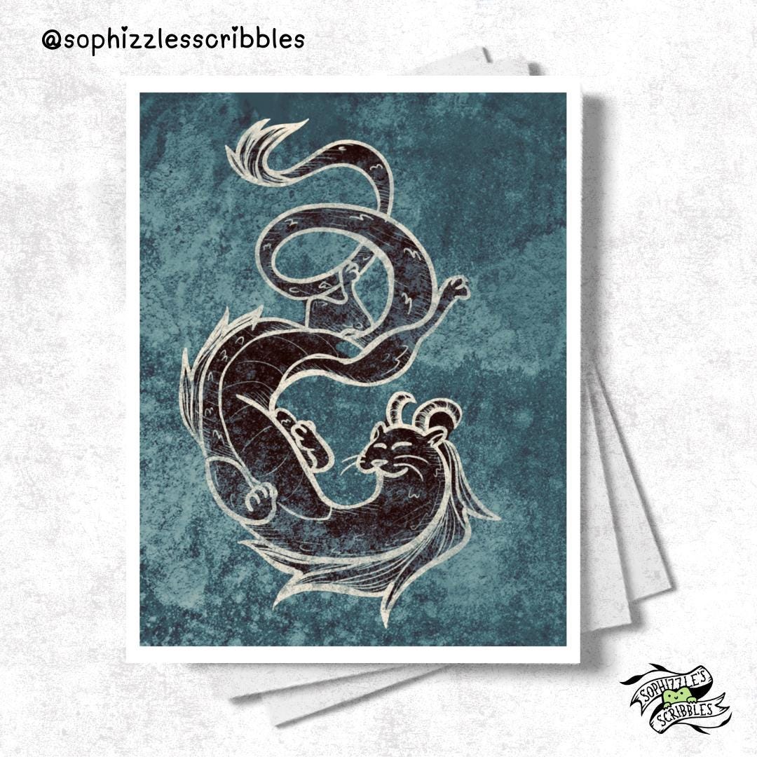 Dusk Cat Dragon Print - Etsy