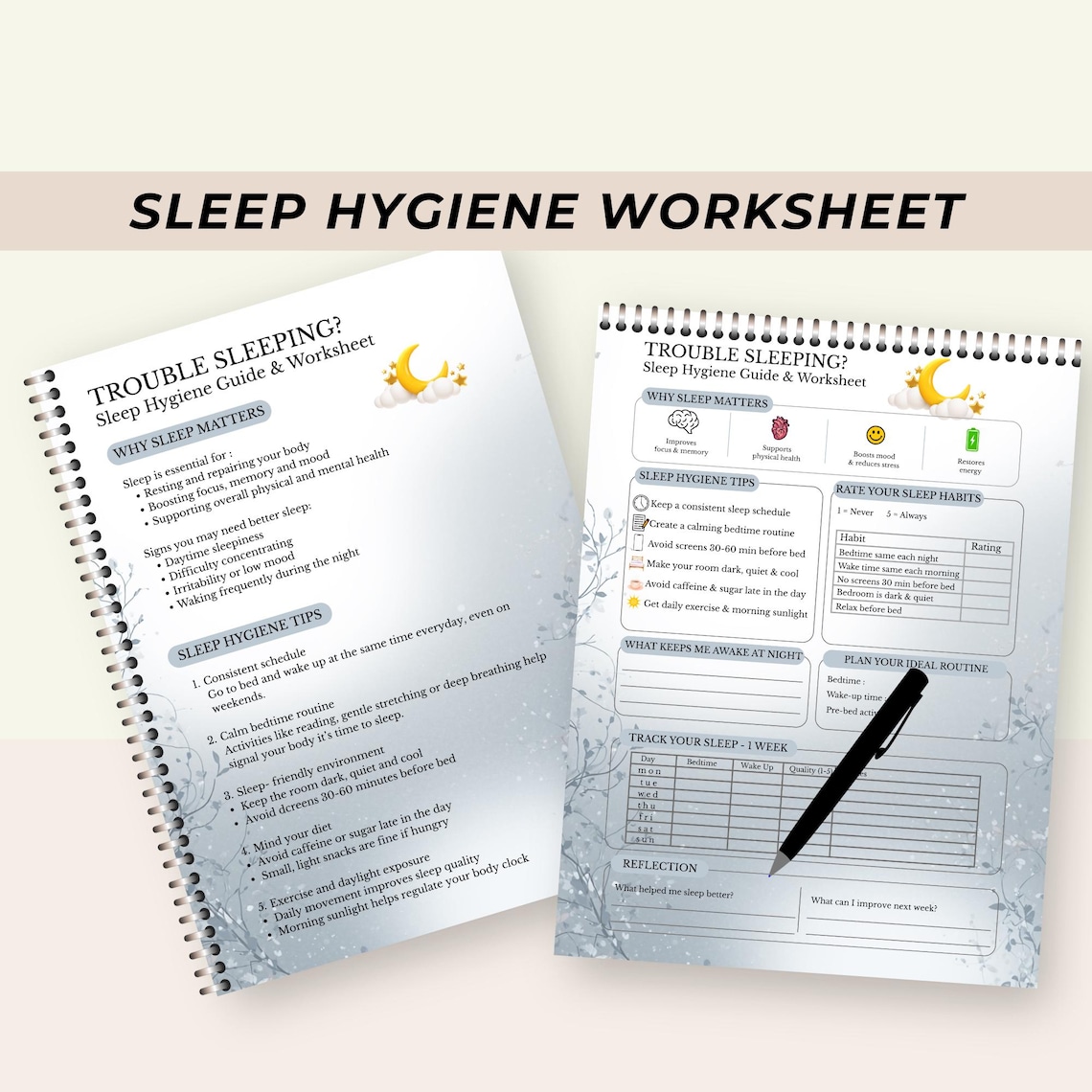 Sleep Hygiene Guide & Worksheet: Sleep Log | Journal to Improve Night ...