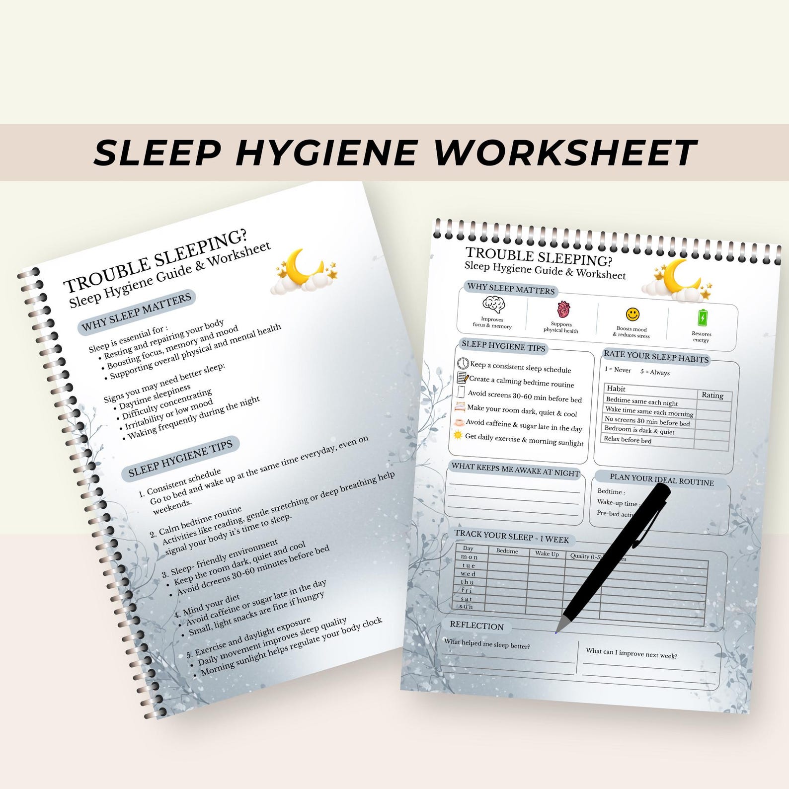 Sleep Hygiene Guide & Worksheet: Sleep Log | Journal to Improve Night ...