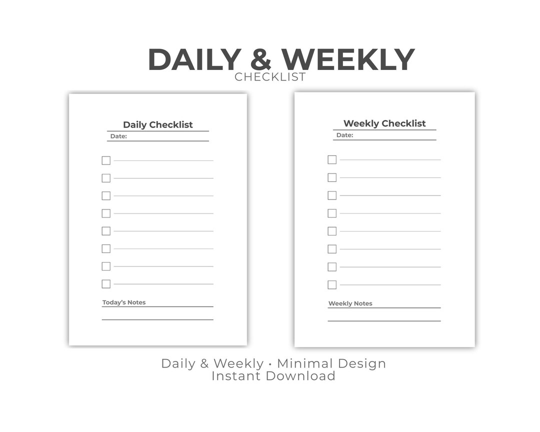 Daily & Weekly Checklist Printable | Minimal Planner | 2 Page Mini Set ...
