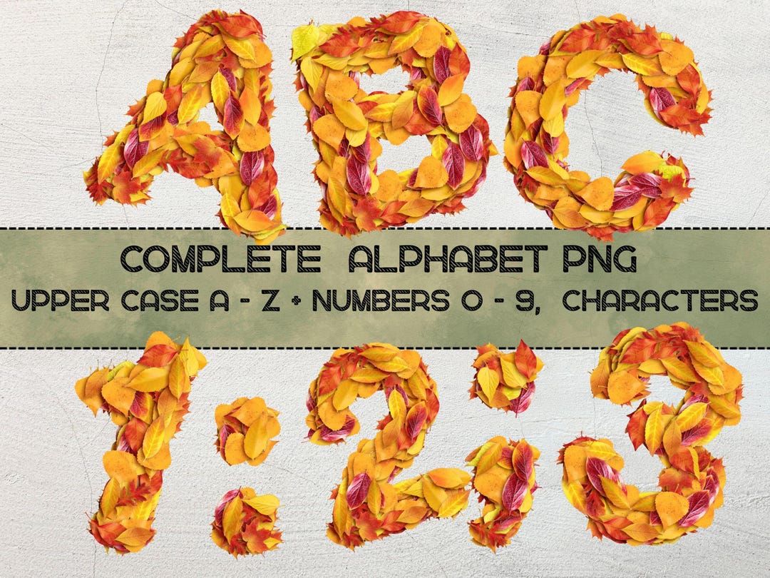 Autumn Leaves Alphabet PNG Set | Fall Leaf Letters A–Z + Numbers 0–9 ...
