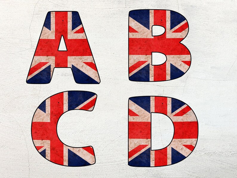British Alphabet Letters and Numbers PNG | Union Jack Letters A–Z, 0–9 ...