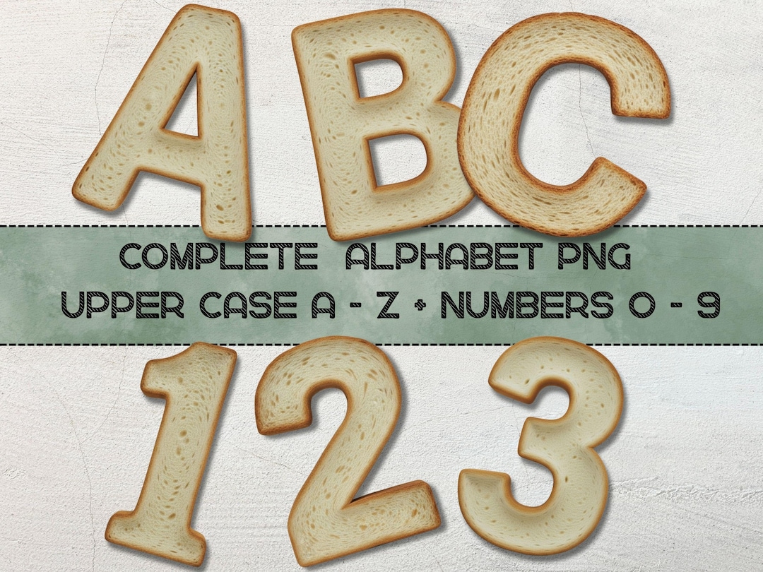 Bread Alphabet PNG | 3D Food Letters A–Z & Numbers 0–9 | Toast Alphabet ...