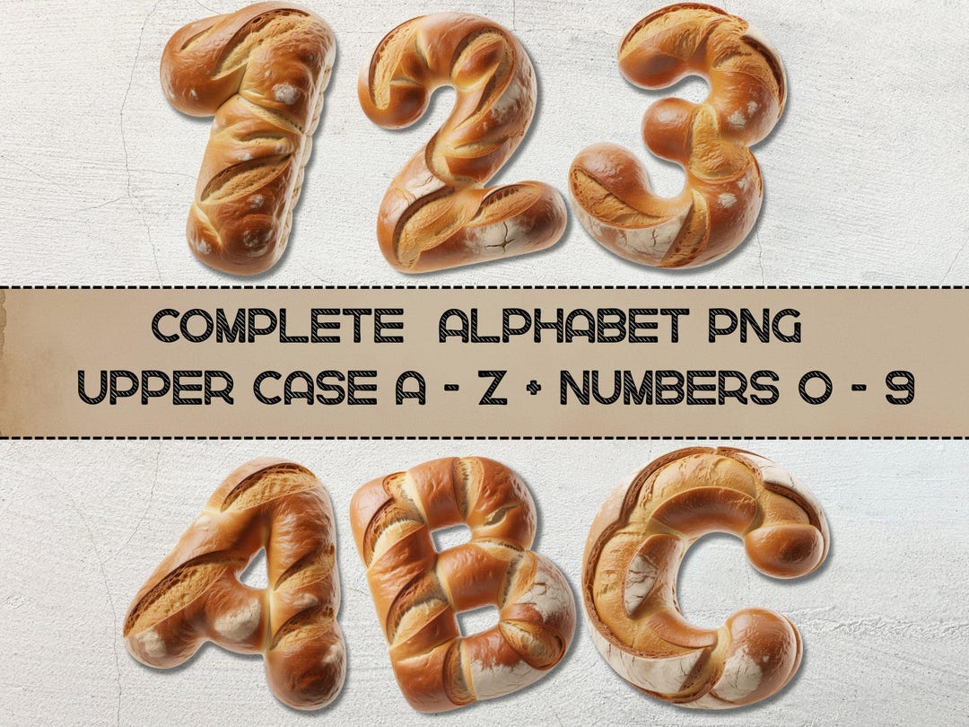Bread Alphabet PNG A–Z & Numbers 0–9 | 3D Bread Letters | Bakery ...