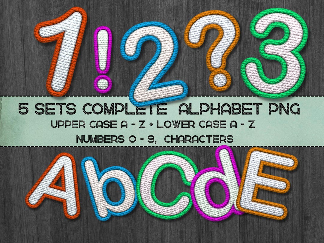 Knit Alphabet PNG Bundle | 5 Sets Knitted Letters A–Z, Numbers ...