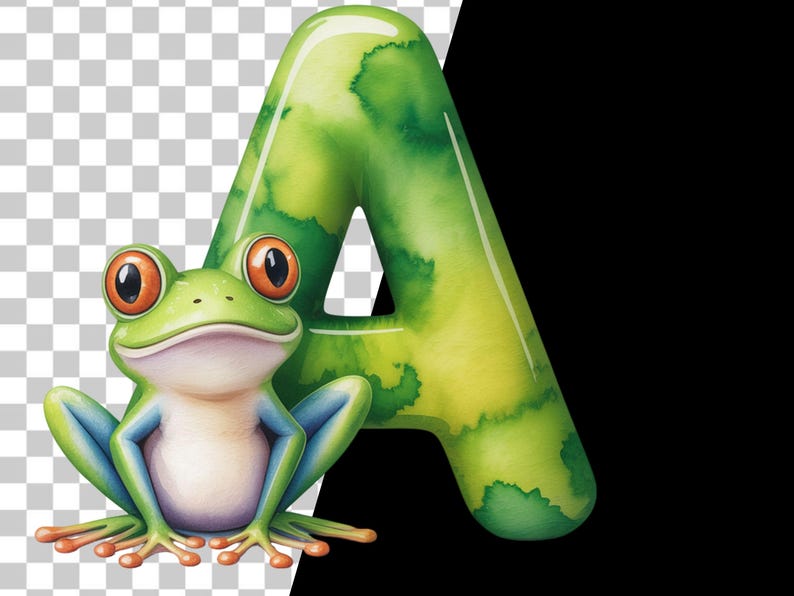 Cute Frog Alphabet PNG | 3D Watercolor Frog Letters A–Z and Numbers 0–9 ...
