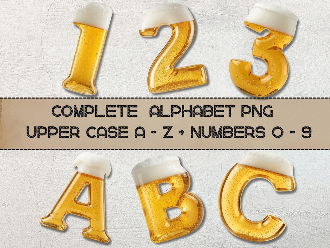 Beer Alphabet PNG A–Z & Numbers 0–9 | Golden Beer Letters With Foam ...
