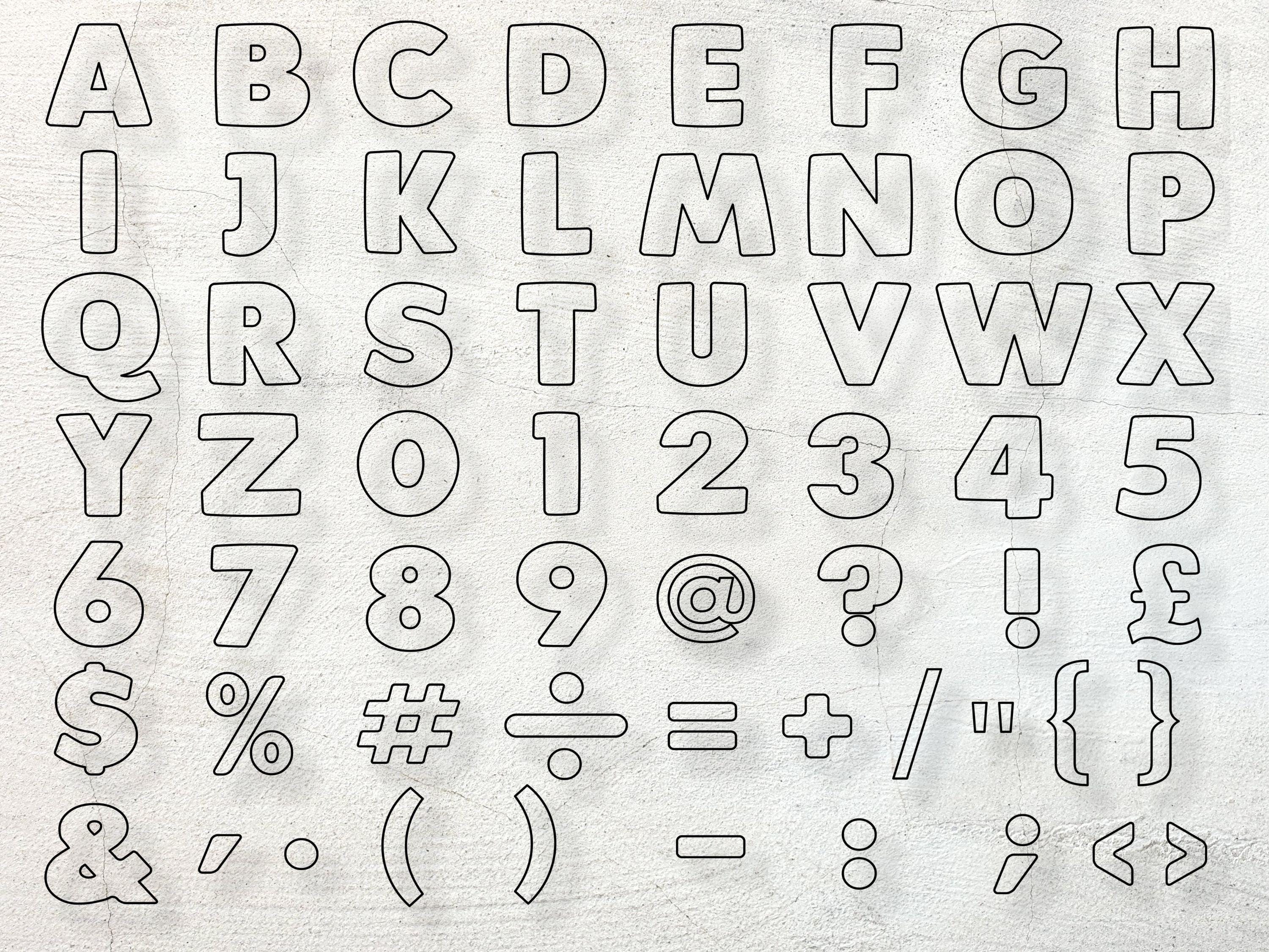Outline Alphabet Svg Png | Hollow Letters A–Z, Numbers and Symbols ...