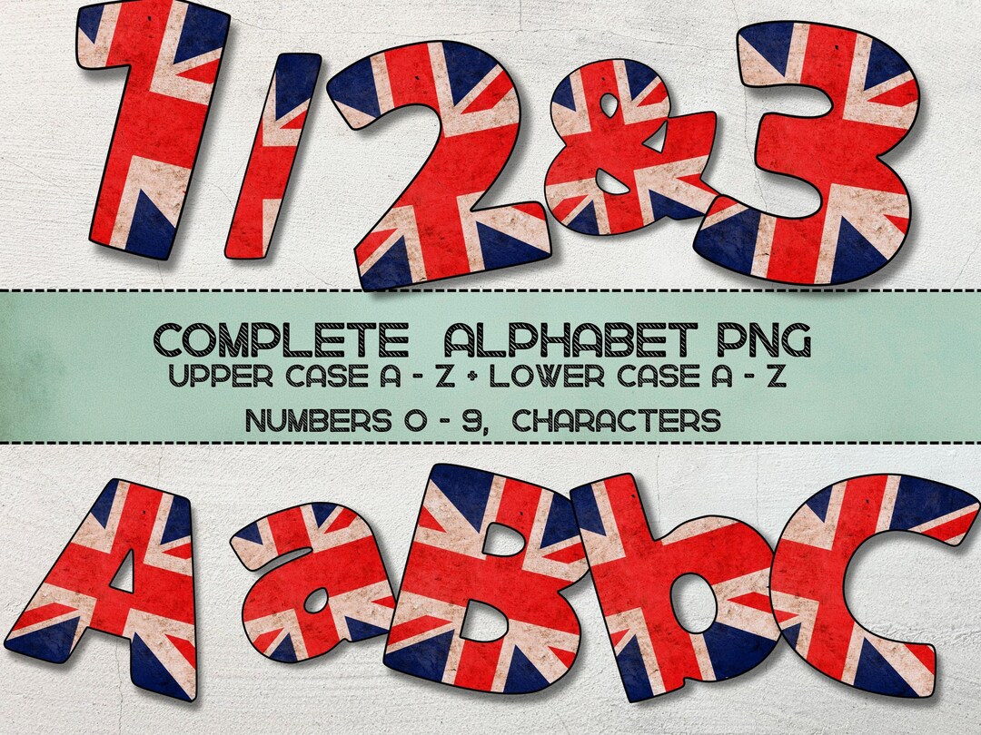 British Alphabet Letters and Numbers PNG | Union Jack Letters A–Z, 0–9 ...