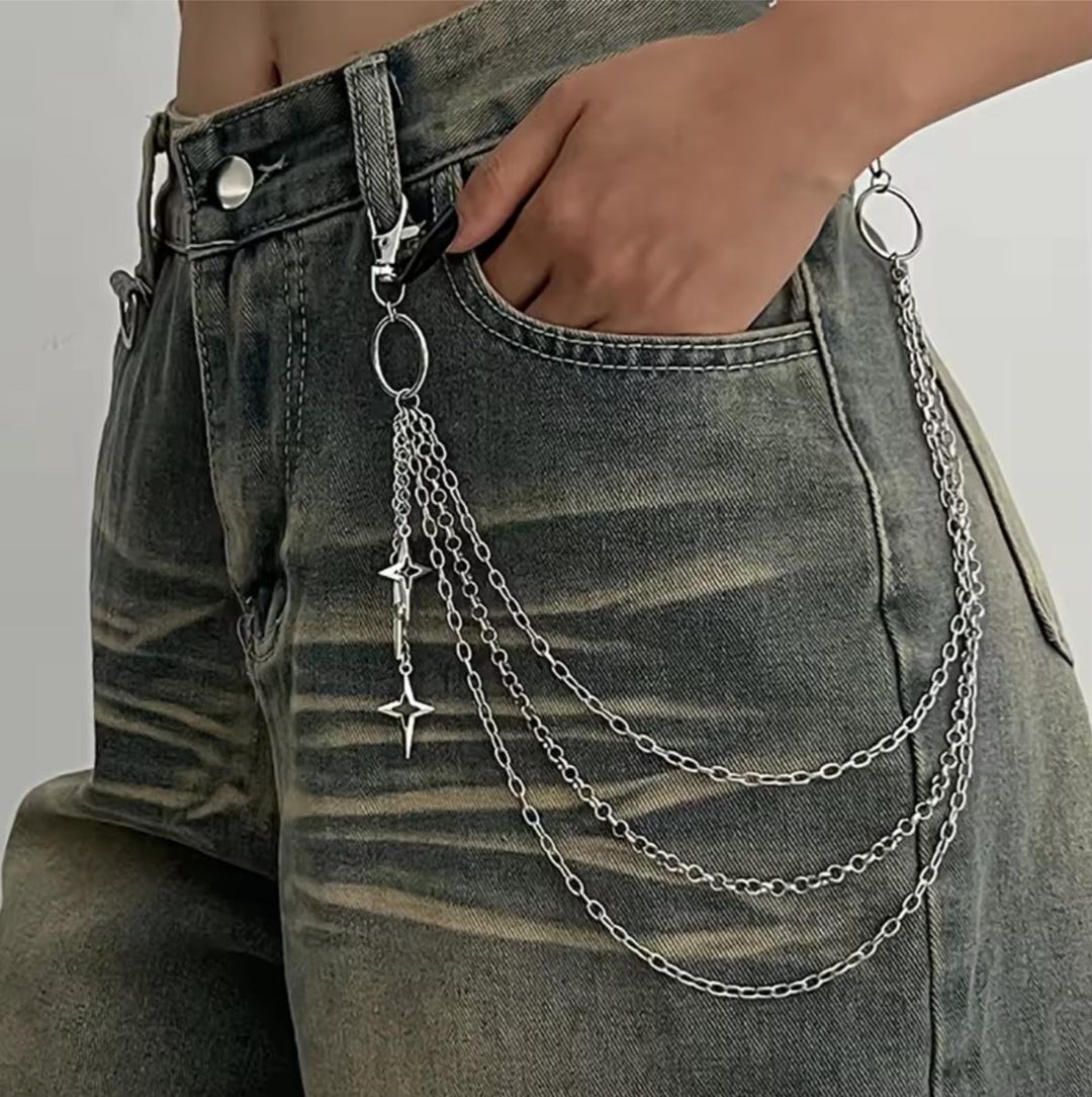 Y2K Gothic Silver Star Wallet Chain: Grunge Pants Accessory - Etsy