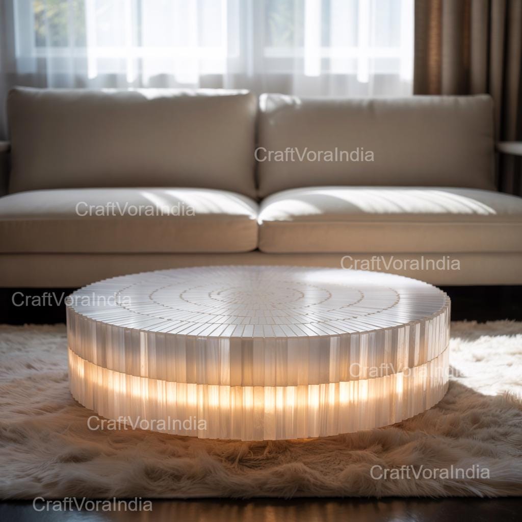 Selenite Stone Mosaic Coffee Table : Sunburst Pattern, Handmade ...