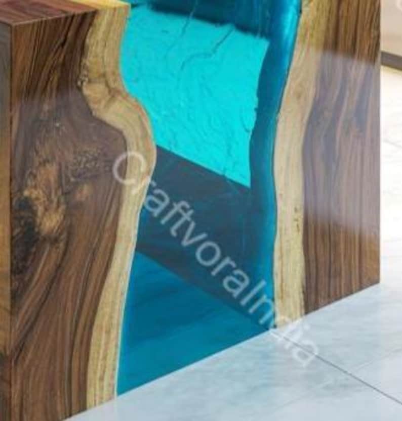 Modern Teal Blue Epoxy Resin Kitchen Island Custom Wood Countertop for ...