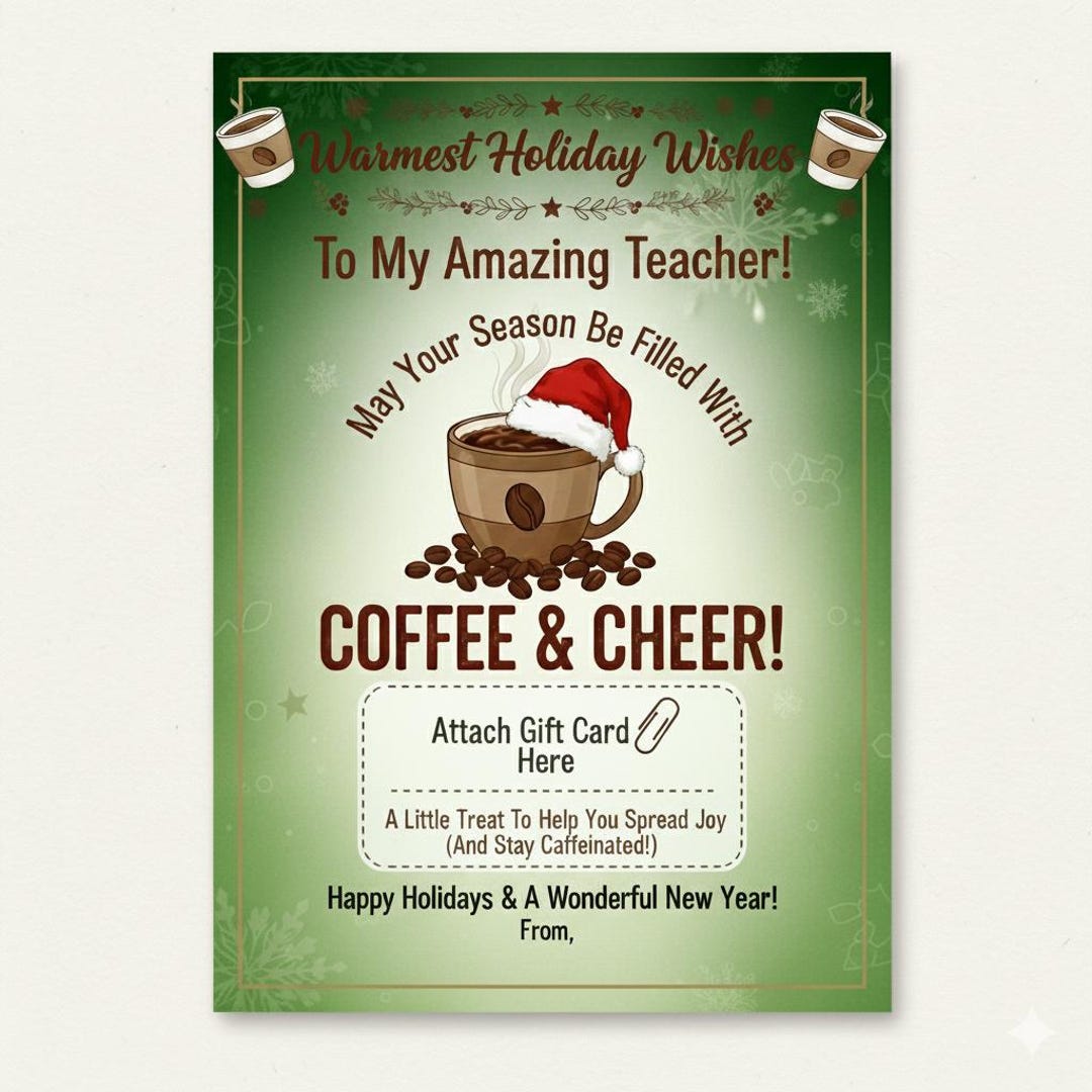 Printable Teacher Holiday Gift Card Holder | Coffee Theme Teacher ...