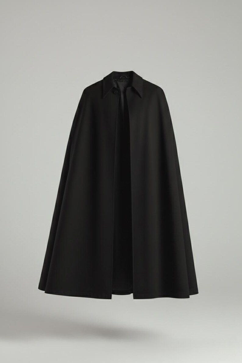 Mens Black Inverness Cape Coat | Wool Cape Coat| Black Winter Longcoat ...