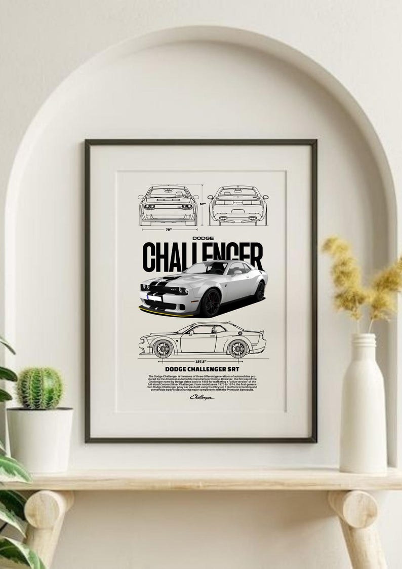 Dodge Challenger SRT Blueprint Poster | Muscle Car Technical Art ...