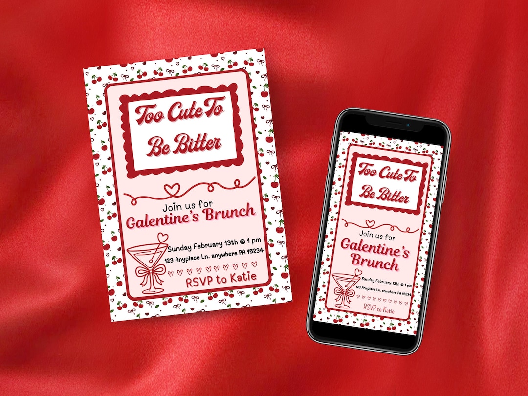 Funny Galentine's Brunch Invitation | Retro Cherry Design (printable ...