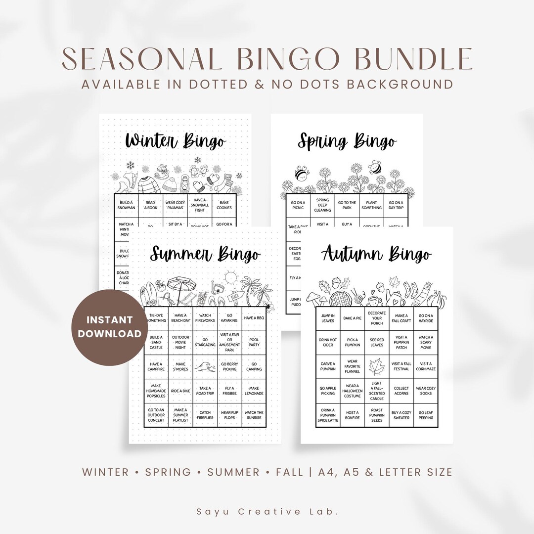 Seasonal Activity Bingo Bundle: Printable Winter, Spring, Summer, Fall ...