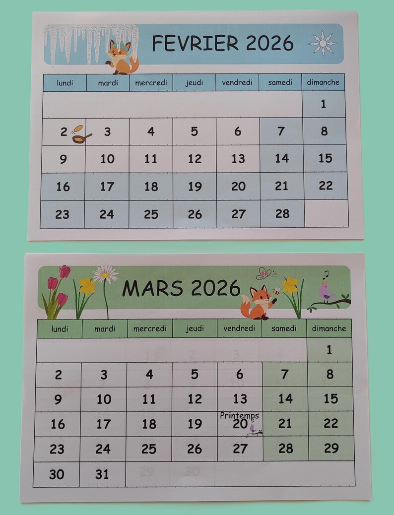 Calendrier enfant 2026 à imprimer – PDF A4 – Zone B - Etsy France