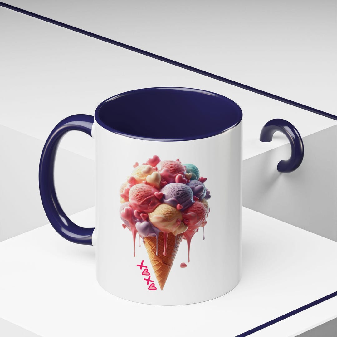 Hugs & Kisses Ice Cream Heart Mug | Accent Coffee Mug - Etsy