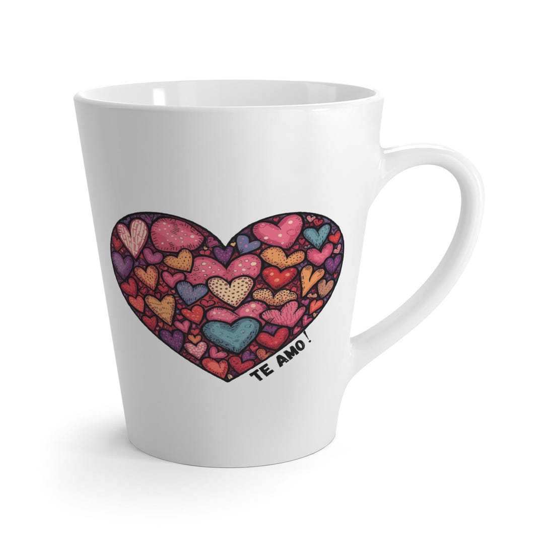 Colorful Heart Mosaic Latte Mug | Te Amo Heart Illustration - Etsy