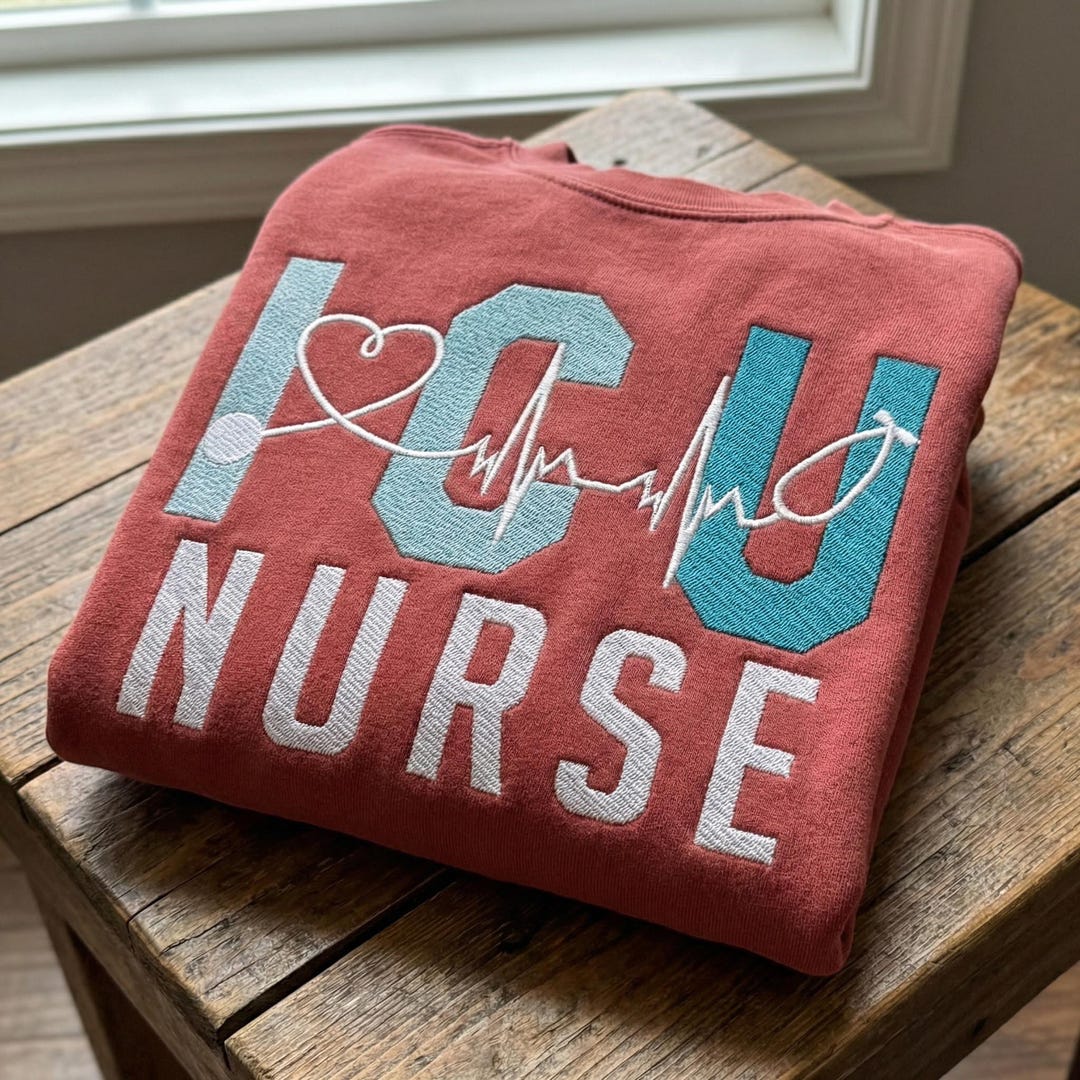 ICU Nurse Embroidery Design | Heart ECG Stethoscope ICU Nurse Text ...