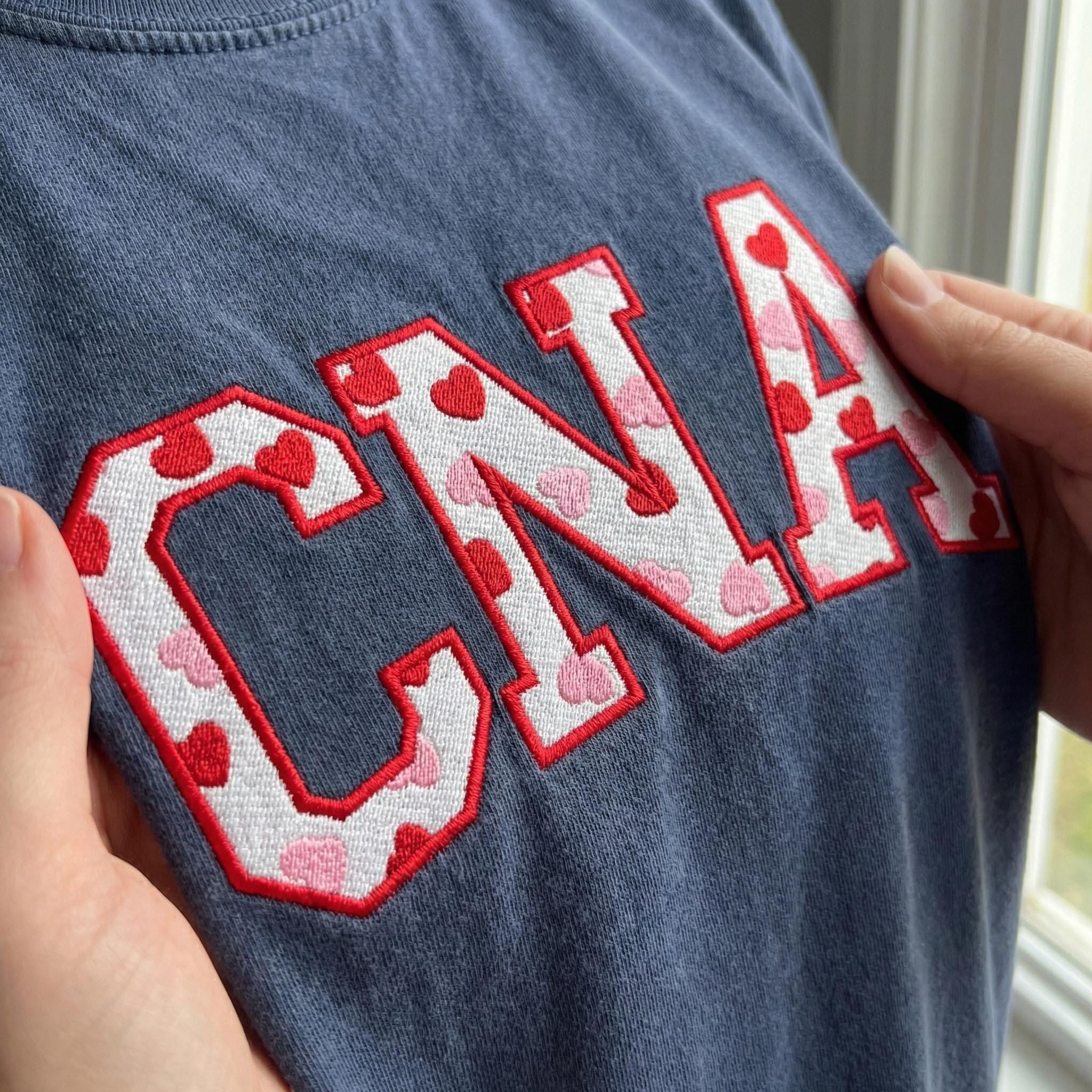 CNA Valentine Embroidery Design | Heart Letter CNA Nurse Love | Medical ...