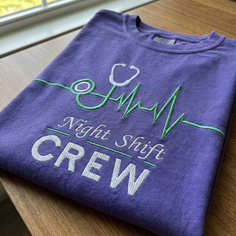 Night Shift Crew Embroidery Design With Stethoscope and ECG Line ...
