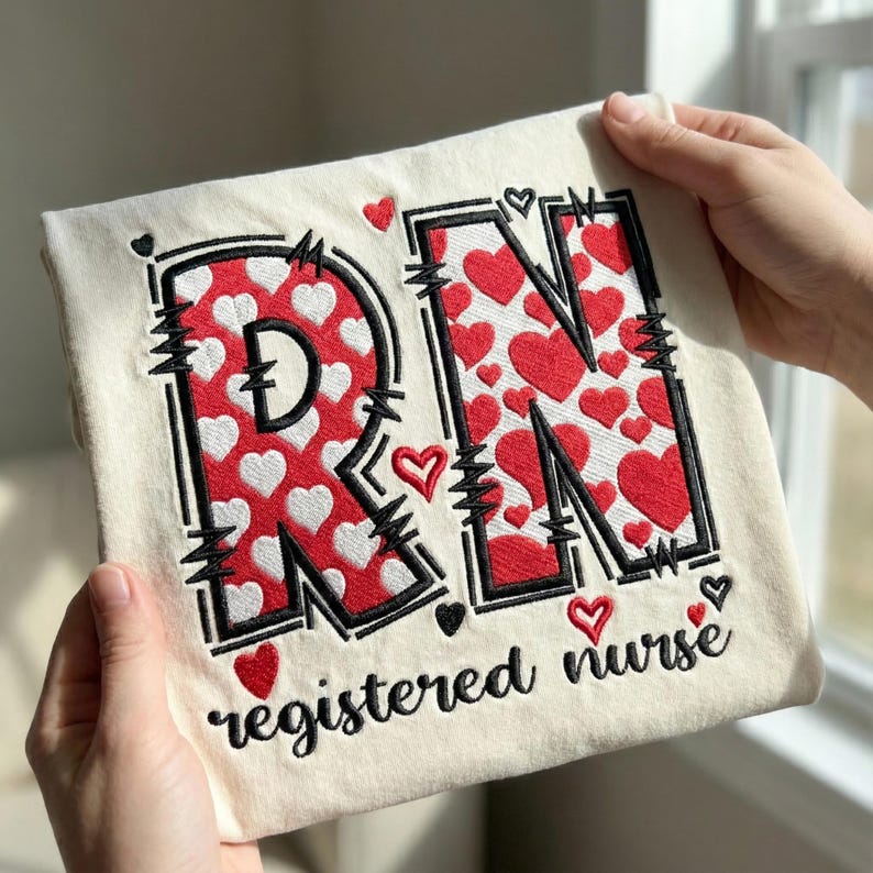 RN Registered Nurse Embroidery Design | Heart Pattern Nurse Text ...