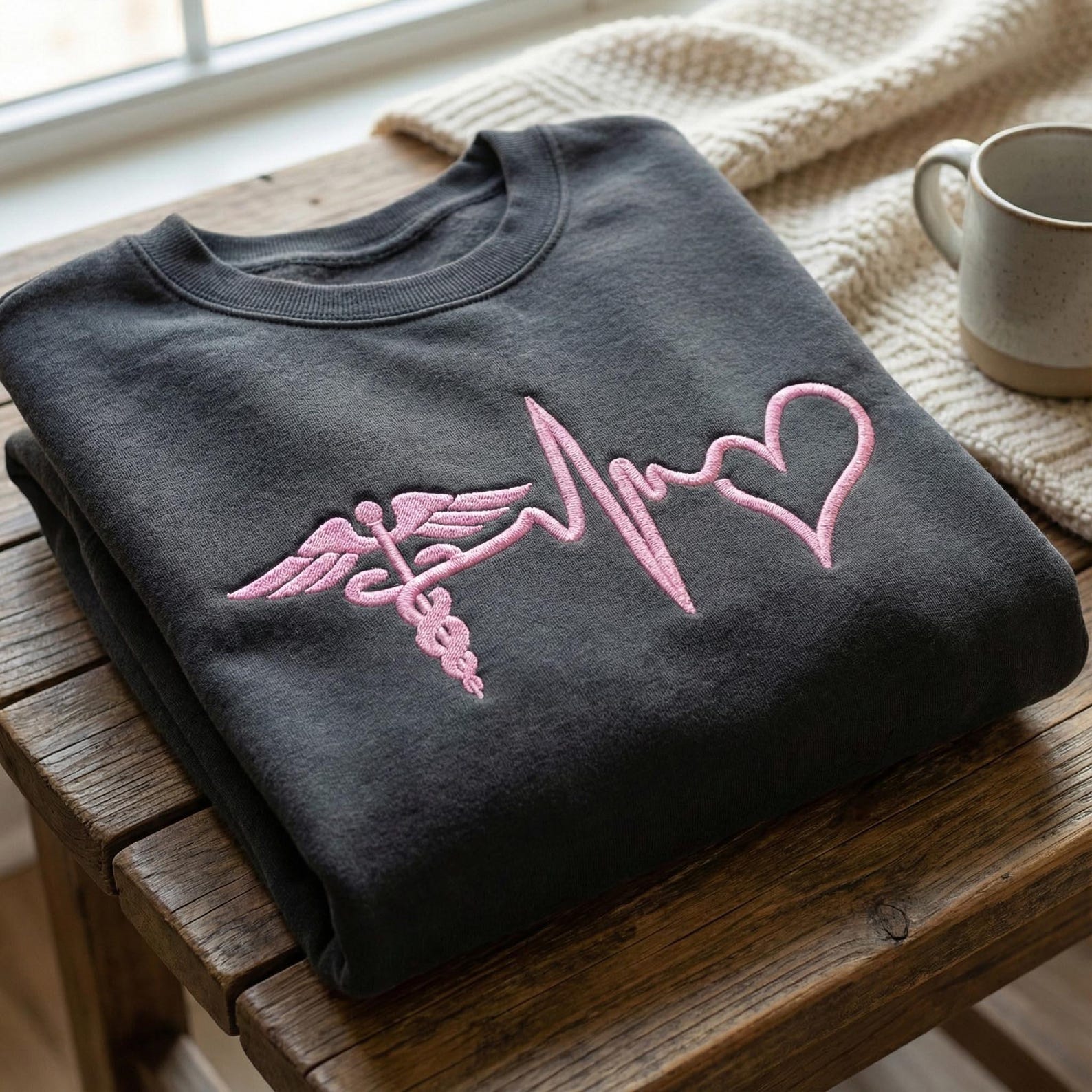 Nurse Medical Heartbeat Embroidery Design With Caduceus, Cute Nurse Line Art Medical Machine ...