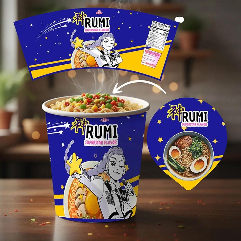3 Kpop Demon Hunters Cup Noodle Labels Ramen, Cosplay Party Huntrix ...