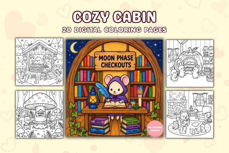 Cozy Cabin : 20 Coloring Pages, Cottage Core Forest Art, Cute and ...