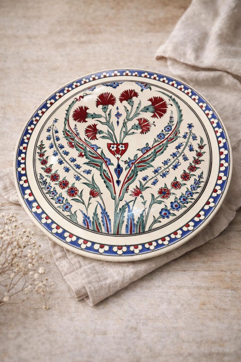 Hand-painted Iznik Ceramic Plate – Ottoman Turkish Wall Art (11.8") - Etsy