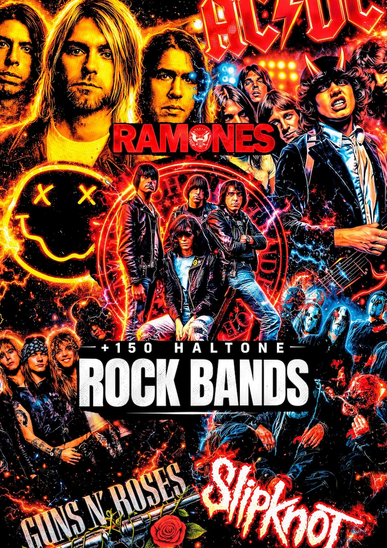 Bandas de Rock +150 Imagens em Meio-Tom DTF, Pasta Base, PNG sem Fundo ...