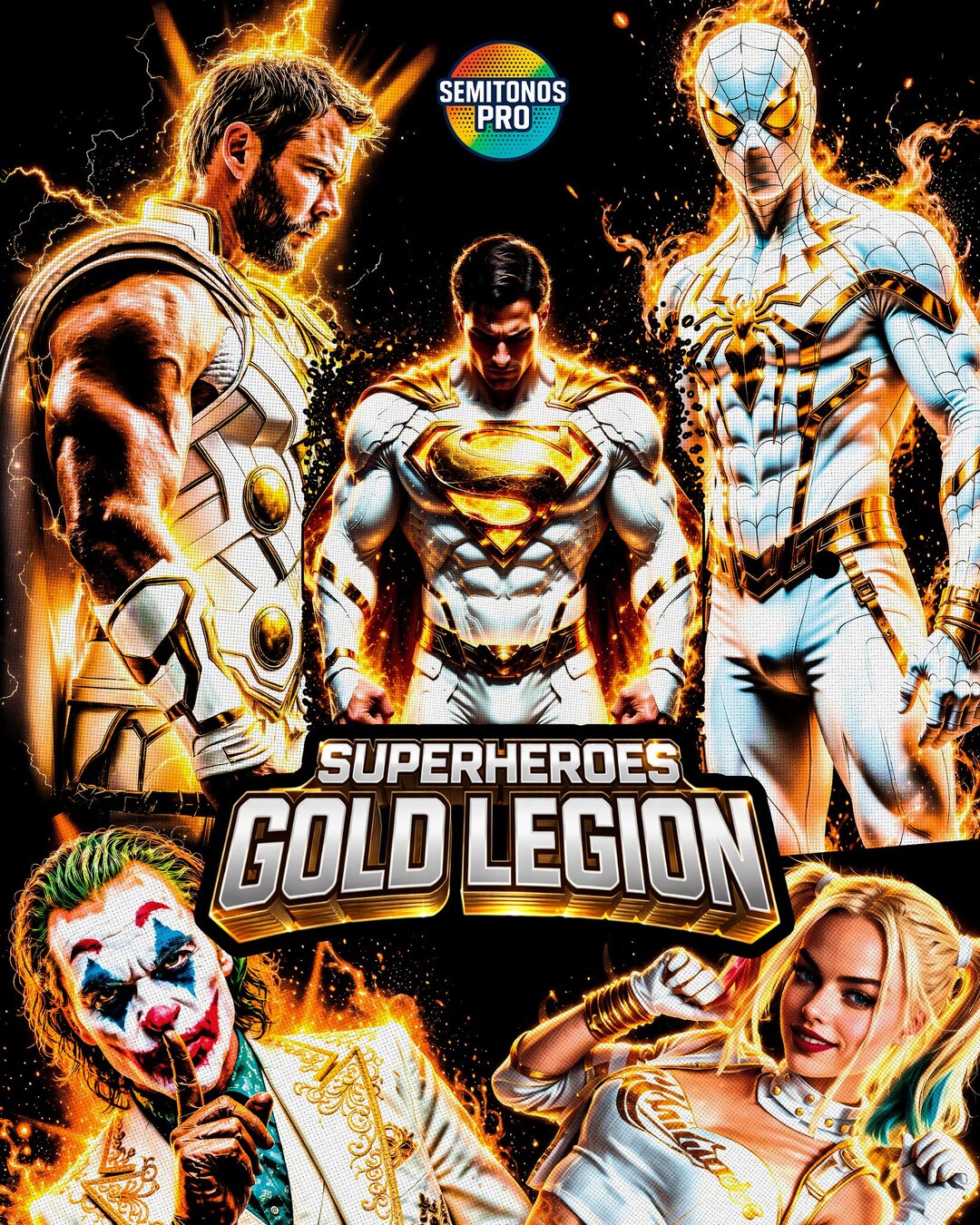 Superheroes Gold Legion, +180 Halftone, PNG Without Background, DTF DTG ...