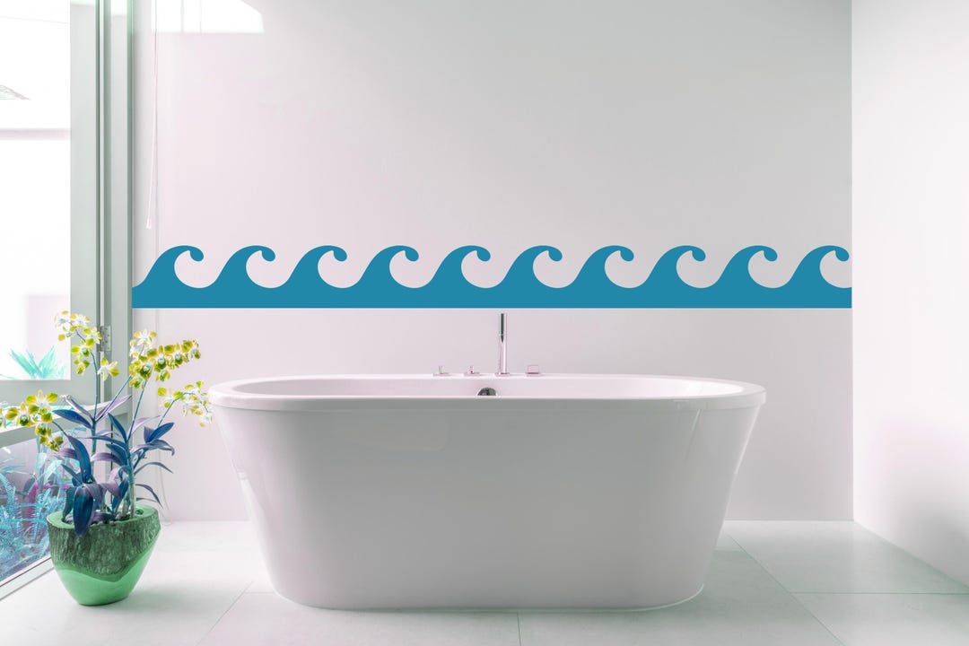 Ocean Waves Wall Decal, Waves Border Design, Floor Trim Decal, Coastal ...