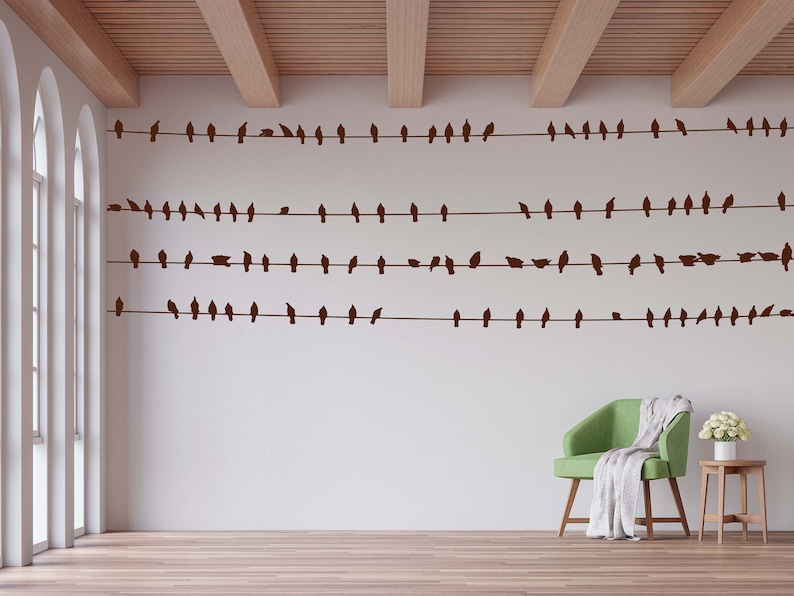 Birds on a Wire Wall Decal, Bird Decor, Perched Birds, Powerlines ...